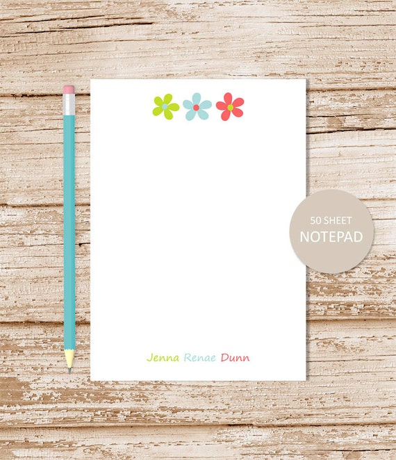 personalized flowers notepad. DAISY TRIO notepad . daisies note pad ...