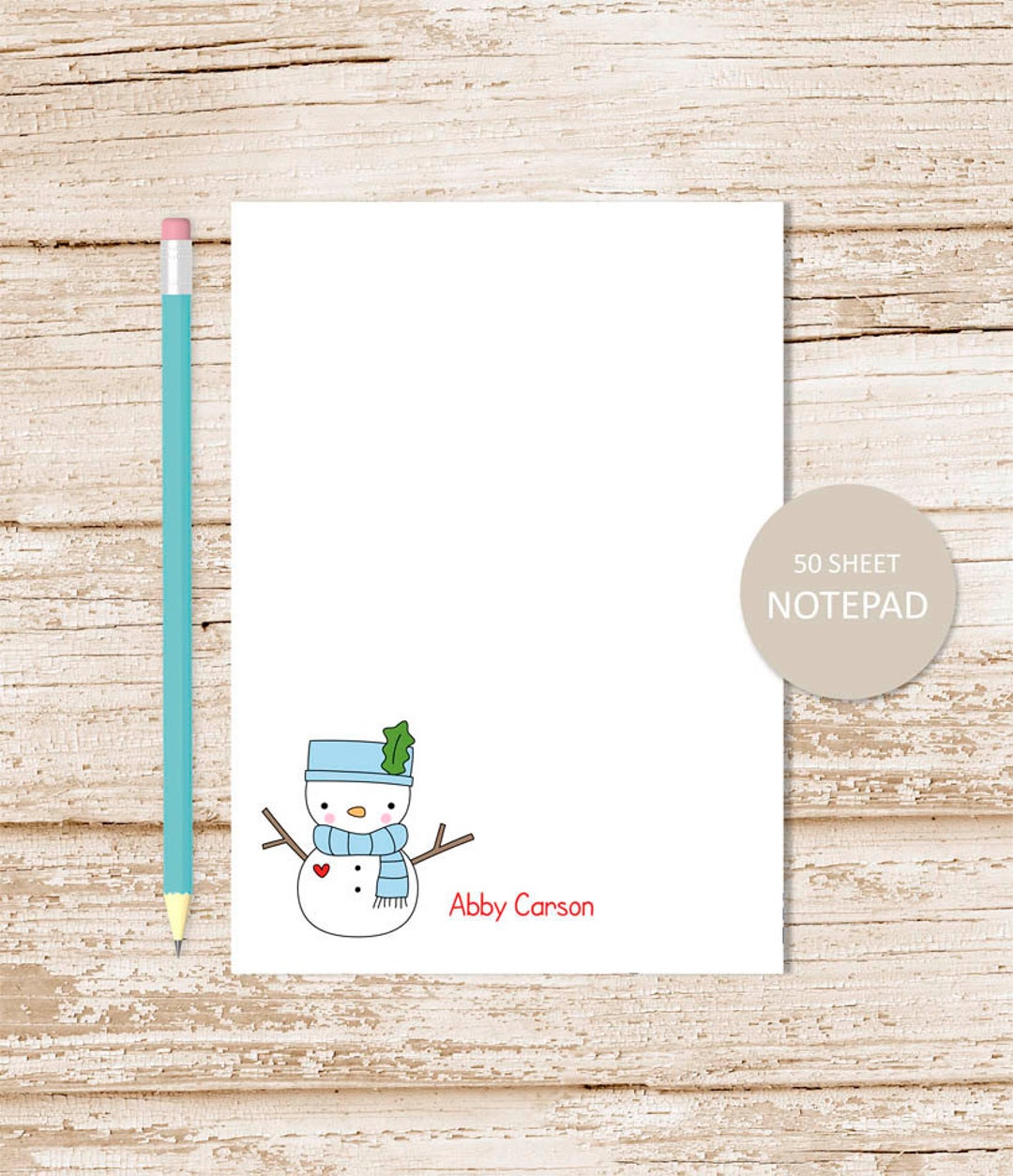 Personalized Notepad . SNOWMAN . Note Pad . Cute Snowman Notepad ...