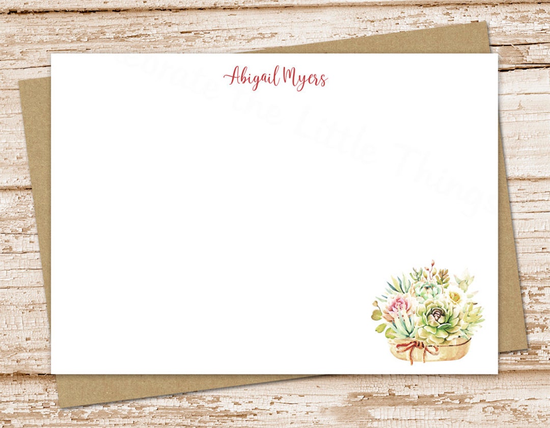 Personalized Succulent Note Card Set: Watercolor Bouquet Stationery - Etsy