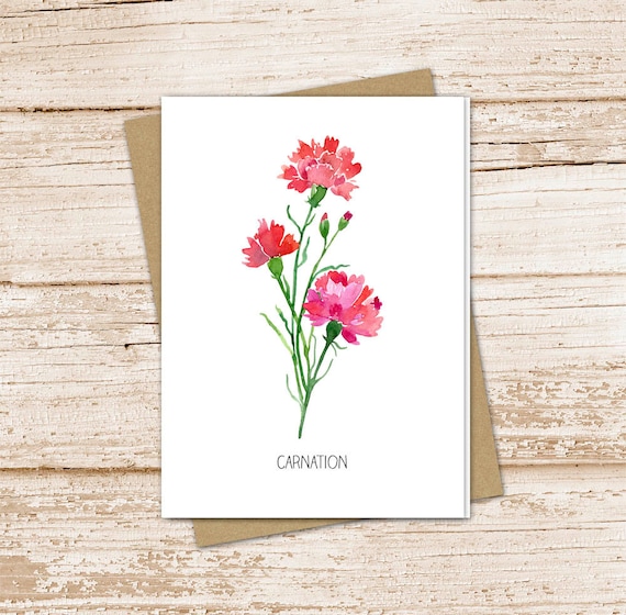 Carnation Card Set . Watercolor Floral . January Birth Month | Etsy