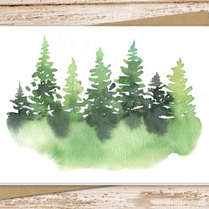 Pine Tree Landscape Card Set . Watercolor Evergreen Trees . Blank Cards ...