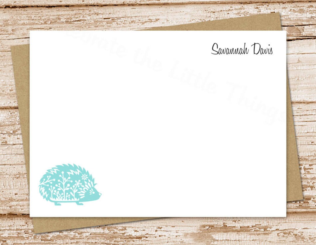 Personalized Hedgehog Note Cards . Notecards Set . Personalized ...