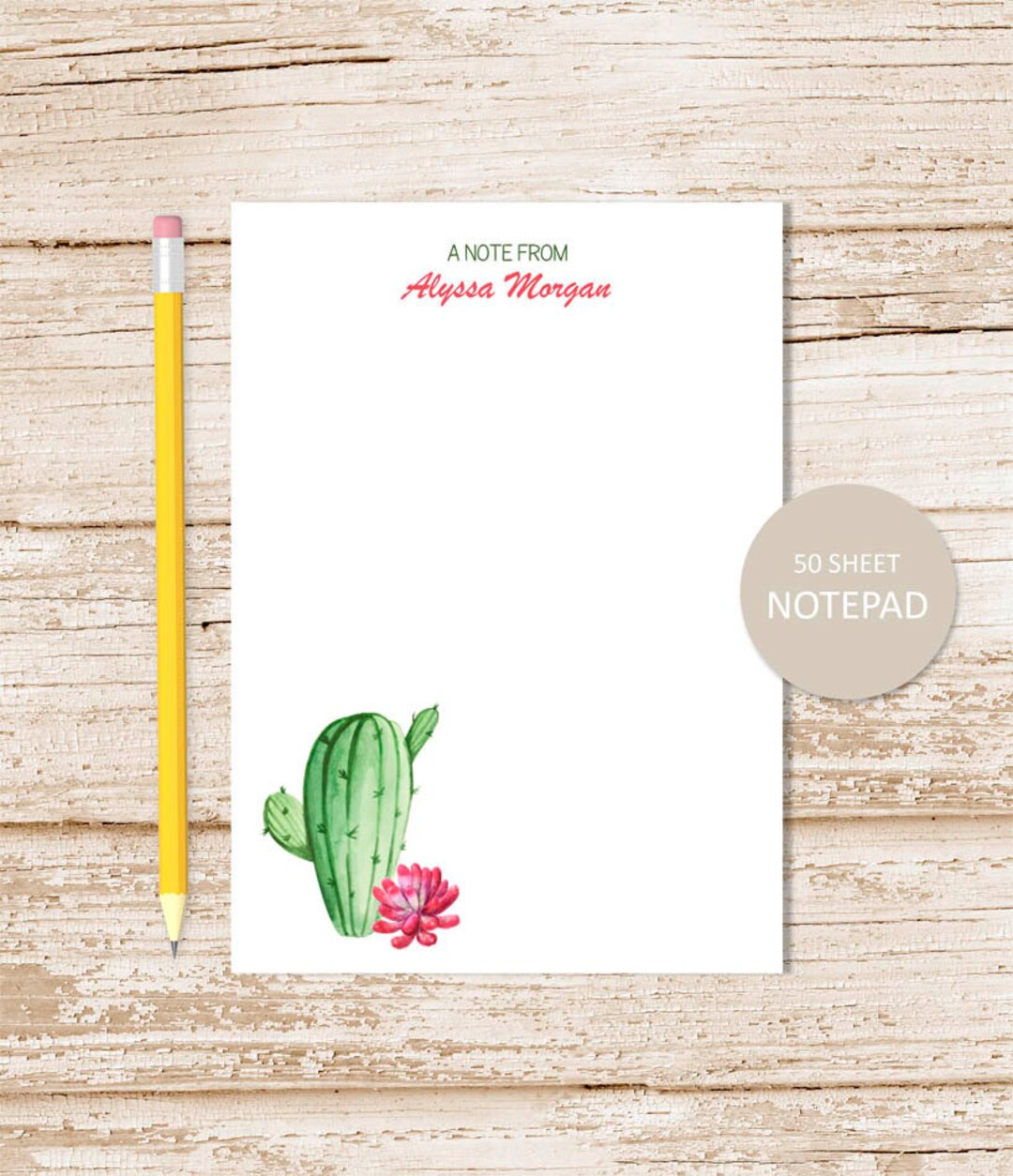 Personalized Notepad, CACTUS . Note Pad . Watercolor Succulents, Cacti ...