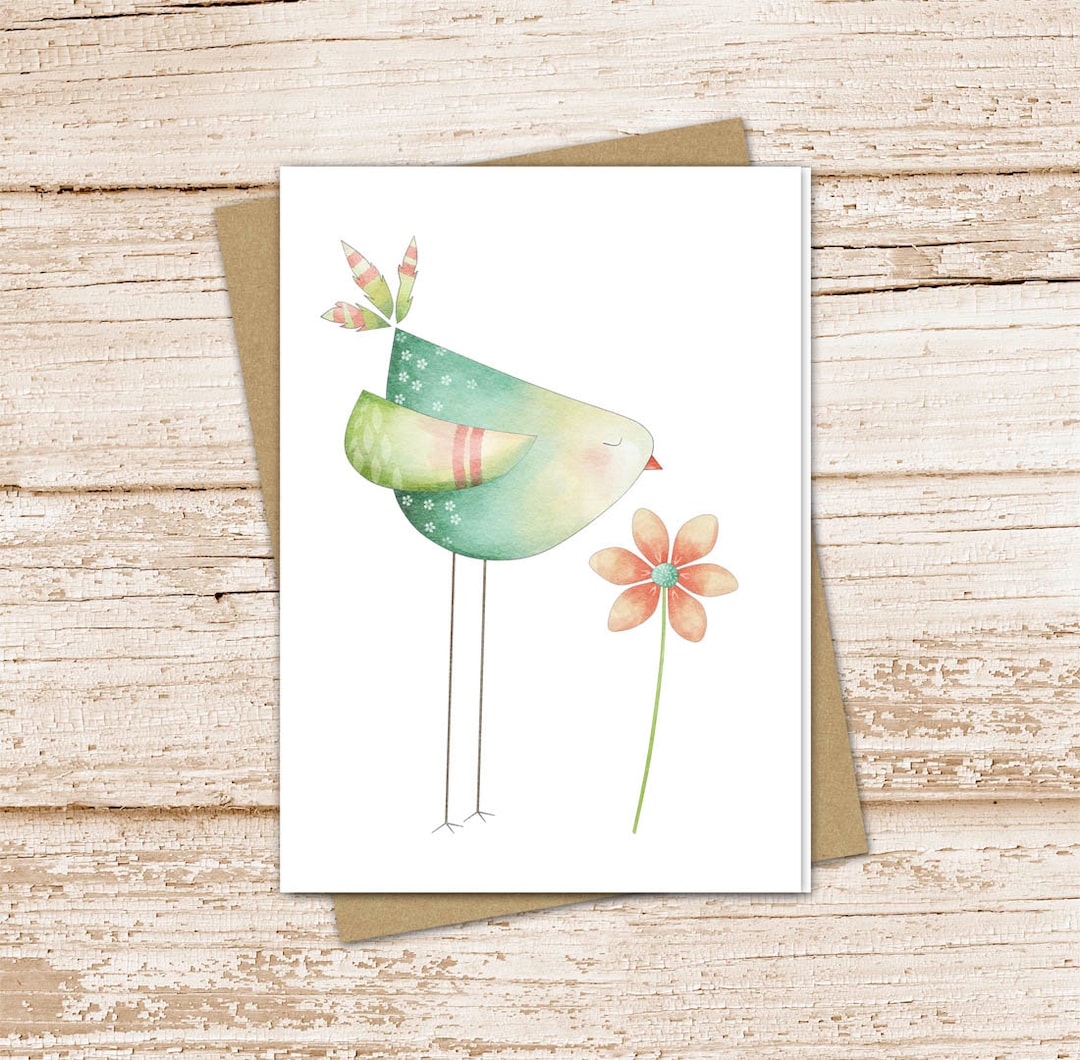Signs of Spring Card Set . Watercolor Bird and Flower Note Cards ...