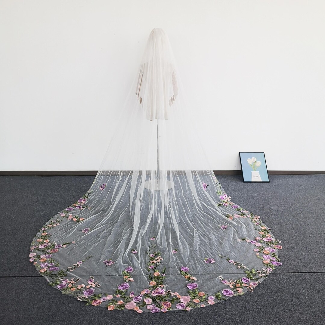 Colorful Bridal Veil,floral Wedding Veil,handmade Veil With Wild Flower ...