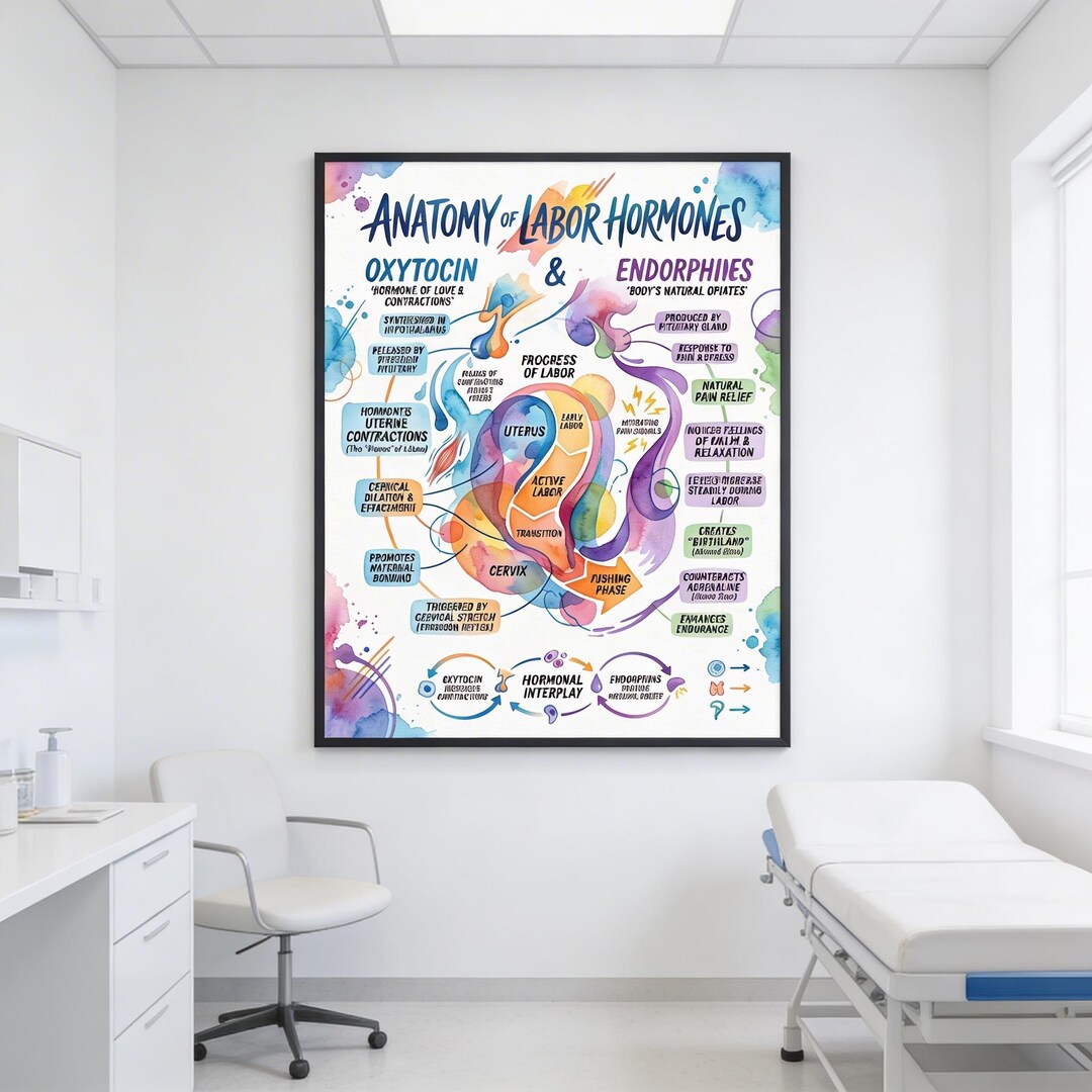 Anatomy of Labor Hormones Poster, Oxytocin & Endorphins Chart, Birth ...