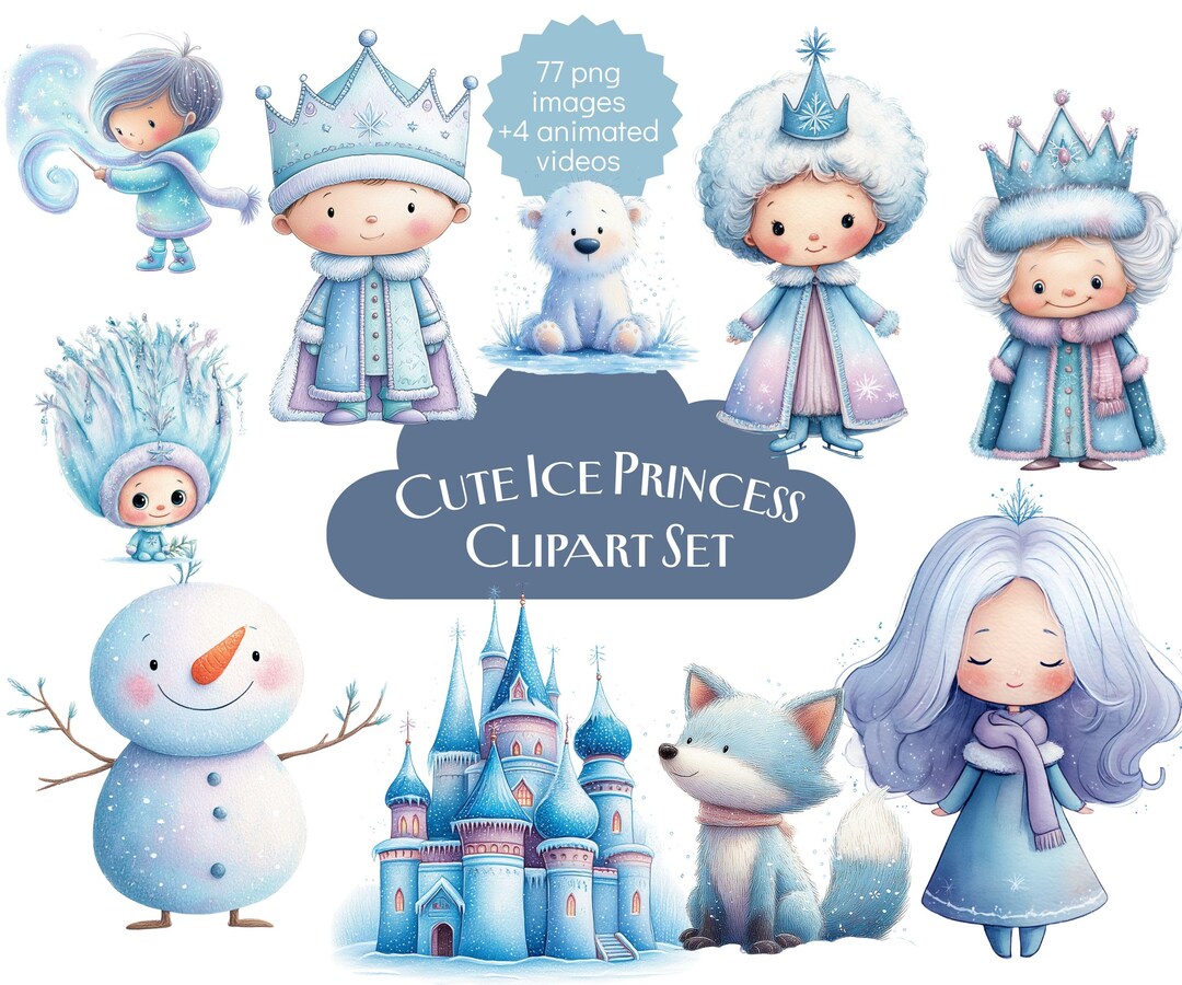 Cute Ice Princess • Frozen Princess • Snowman • Watercolor Magical ...