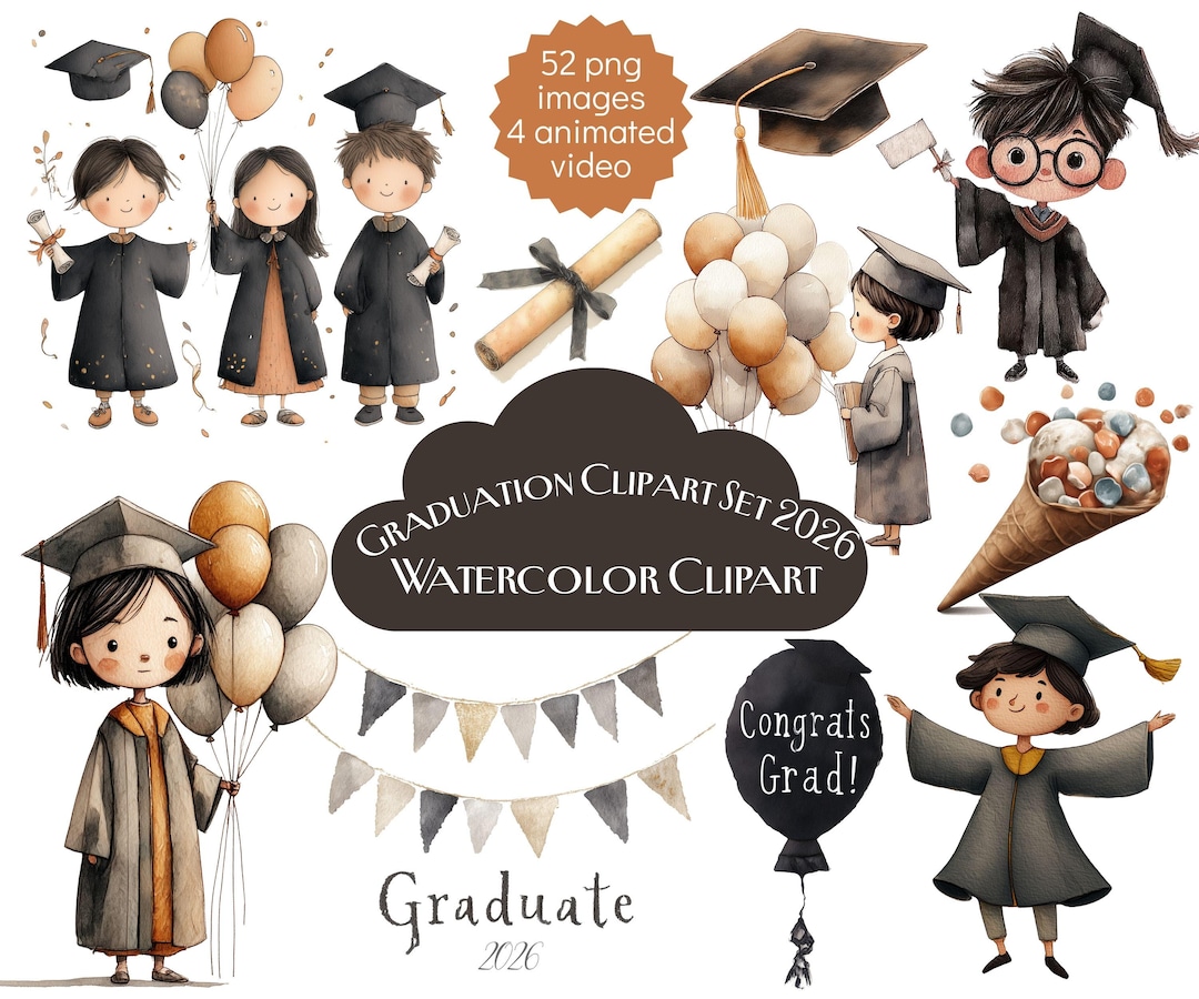 Graduation Clipart Set 2026 | Grad Party Clipart | Class of 2026 ...