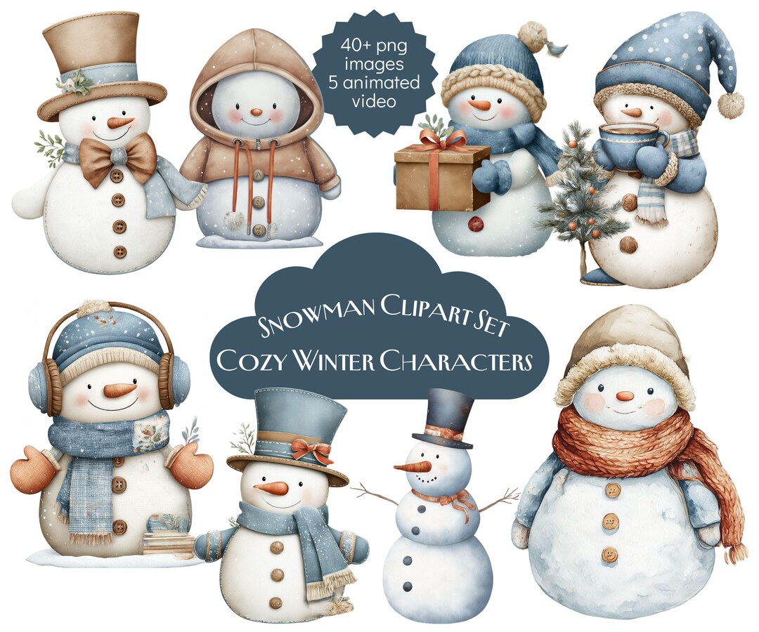 Snowman Clipart Set | Christmas Png | Cozy Winter Characters | Cocoa ...