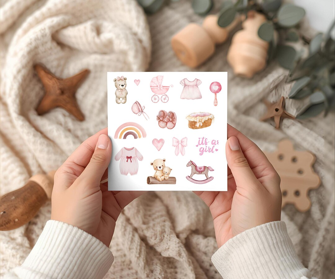Baby Girl Scrapbook Stickers Set | Watercolor Baby Stickers | It's a ...
