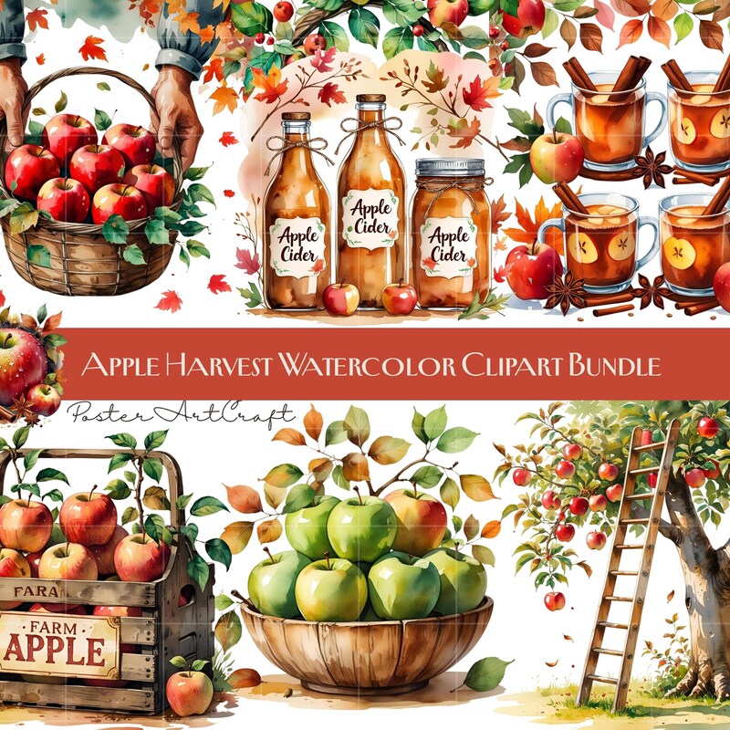 Fall Apple Clipart - Etsy