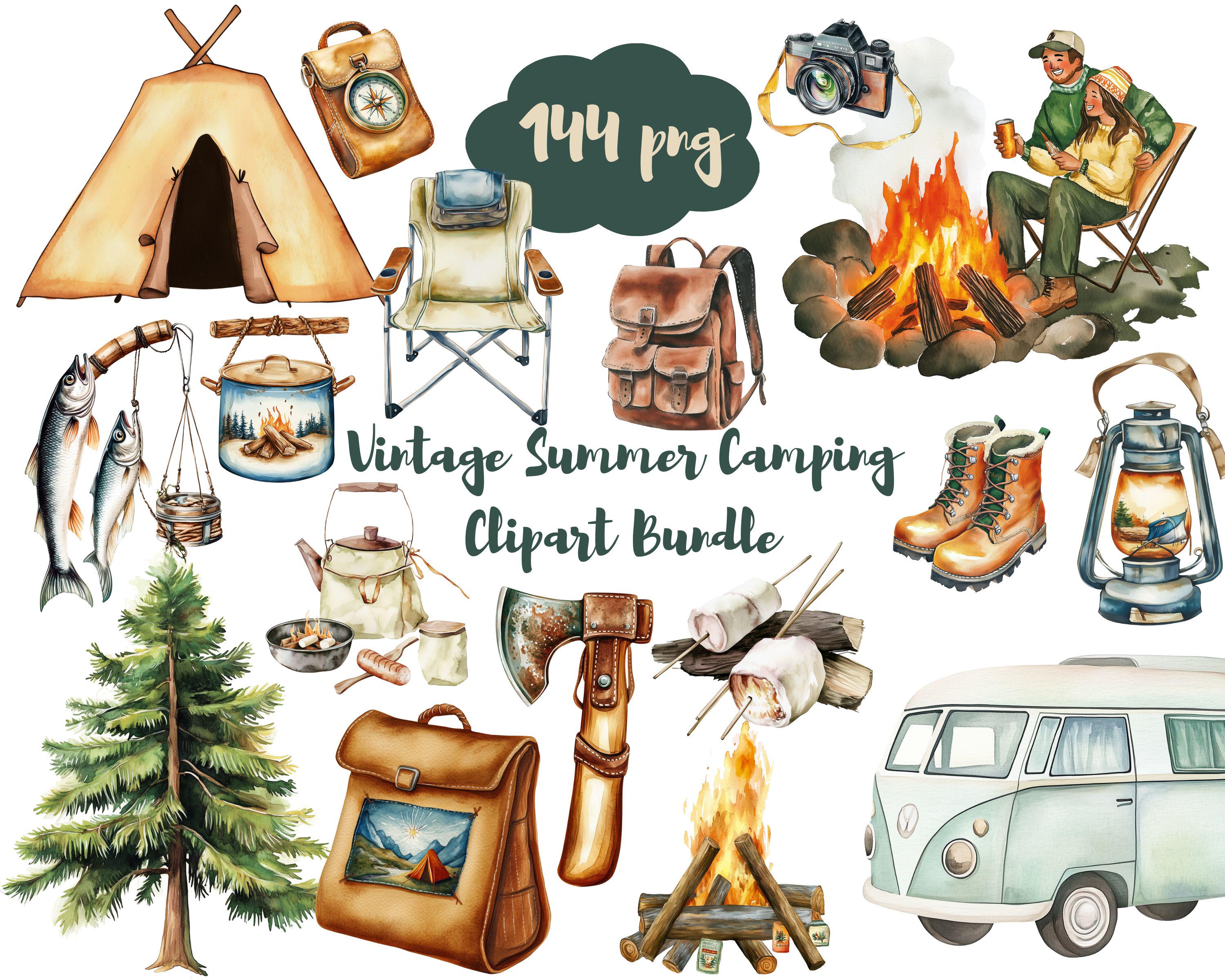 Vintage Camping Clipart Bundle | Watercolor Summer Camp People PNG ...