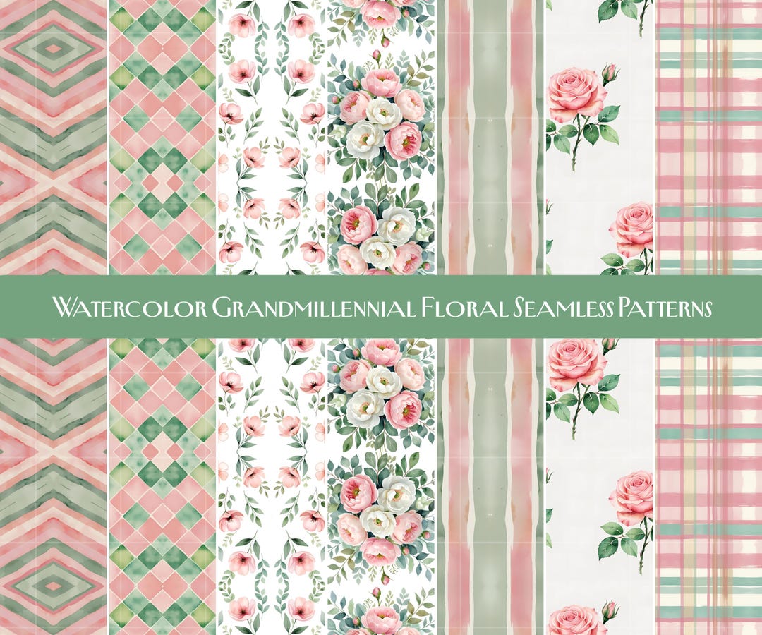 Watercolor Grandmillennial Floral Seamless Patterns | Pastel Flowers ...