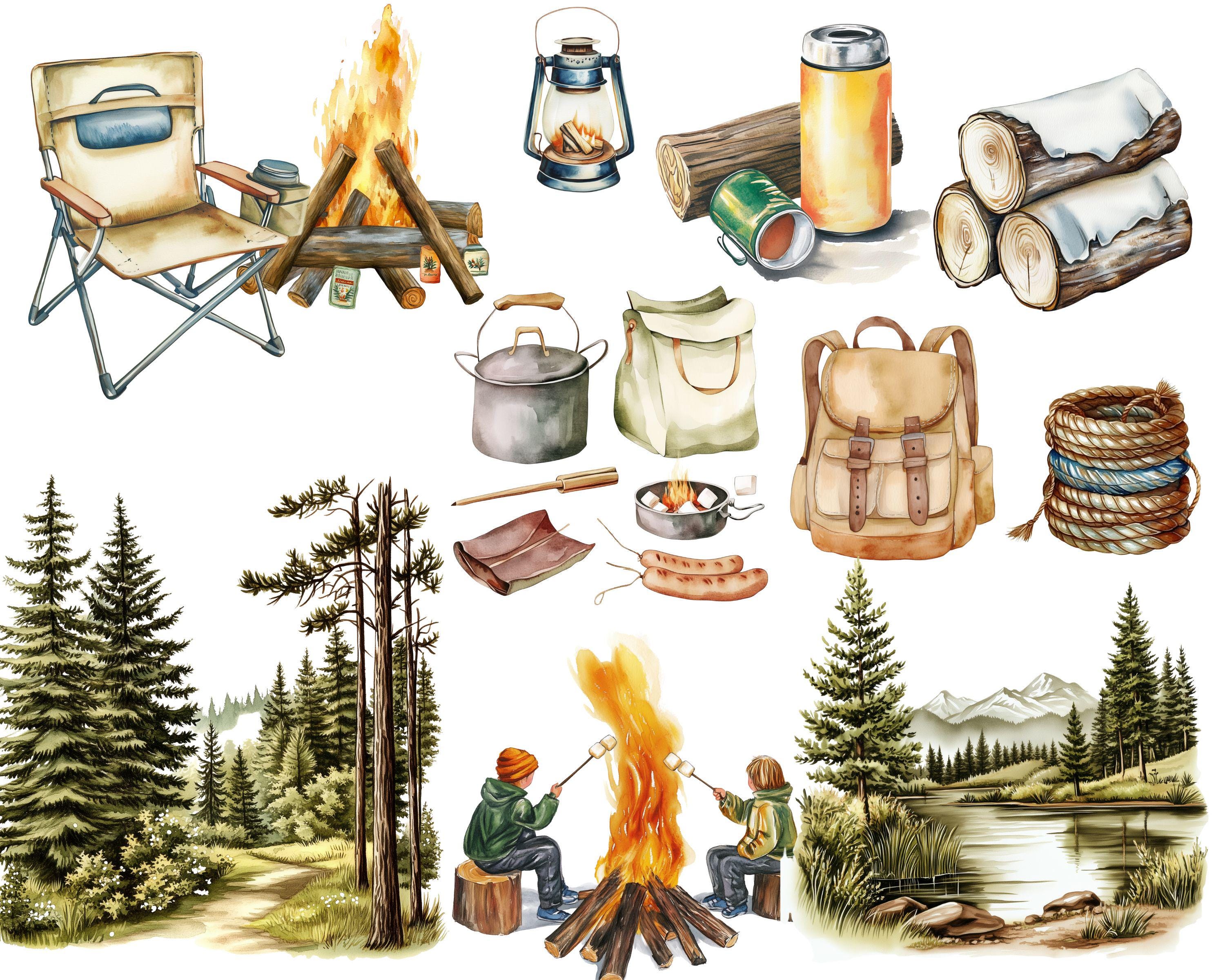 Vintage Camping Clipart Bundle | Watercolor Summer Camp People PNG ...