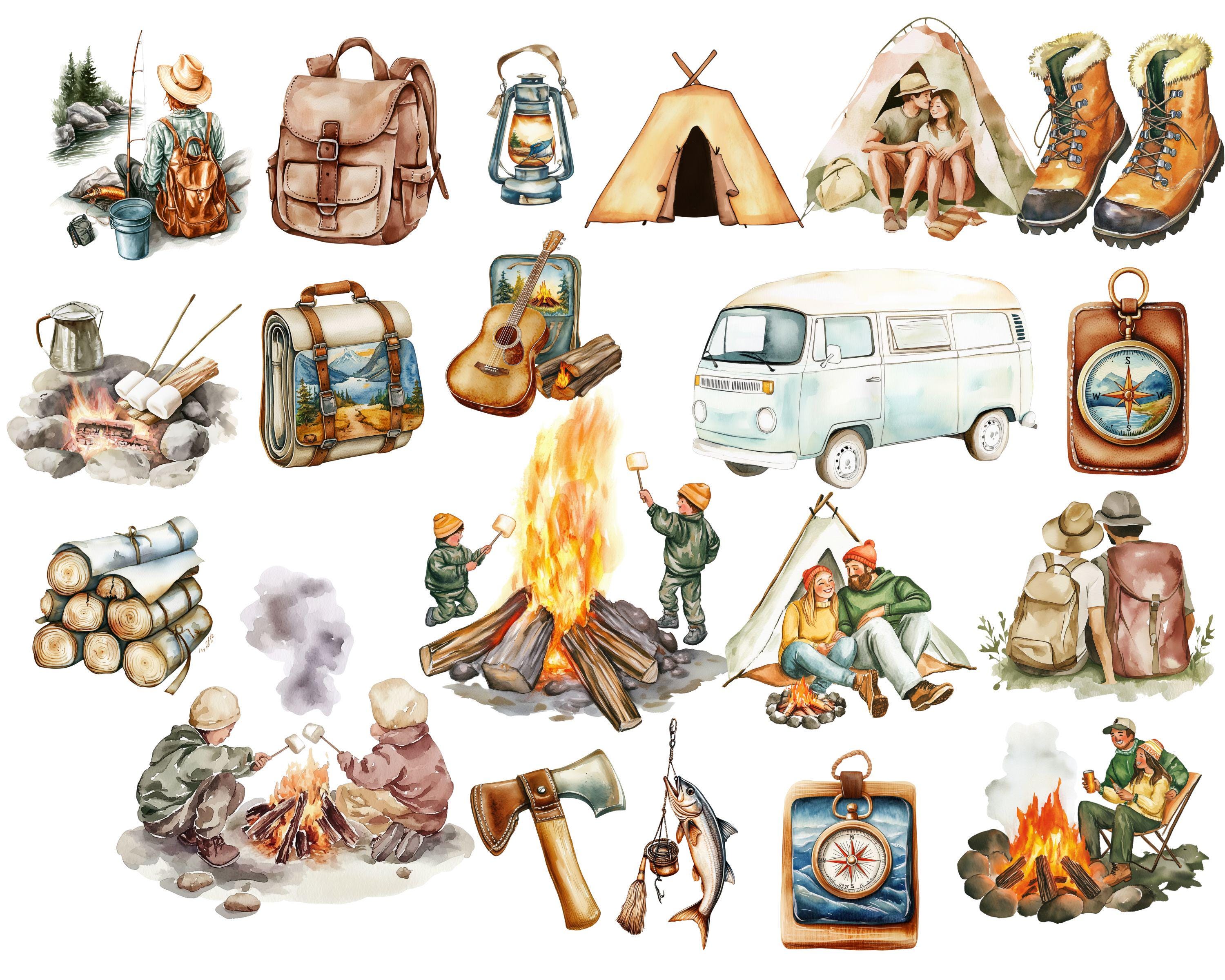 Vintage Camping Clipart Bundle | Watercolor Summer Camp People PNG ...