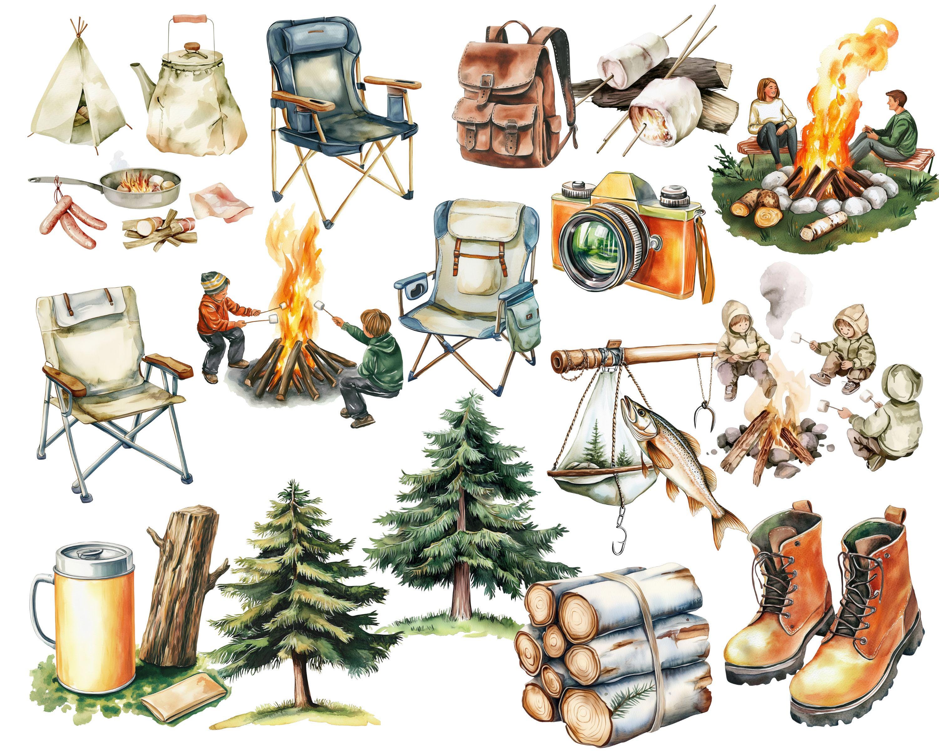 Vintage Camping Clipart Bundle | Watercolor Summer Camp People PNG ...