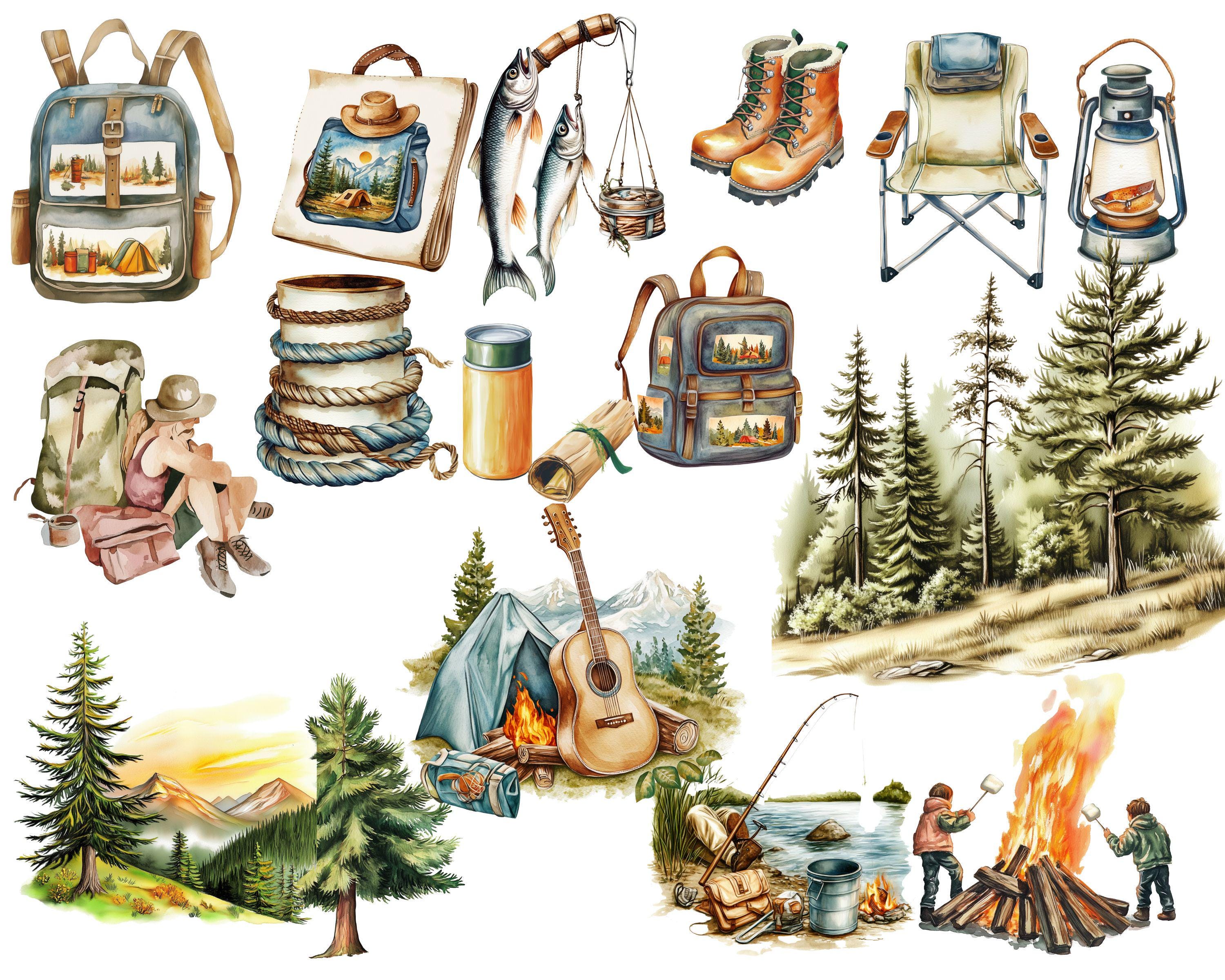 Vintage Camping Clipart Bundle | Watercolor Summer Camp People PNG ...