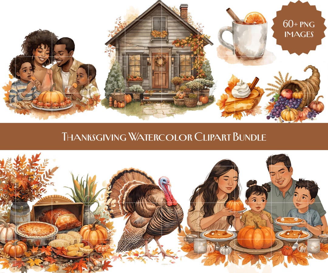 Thanksgiving Watercolor Clipart Bundle | Autumn Farmhouse Decor, Turkey ...