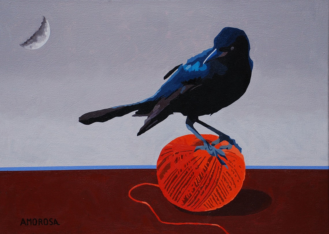 Crow Spinning a Yarn - Etsy