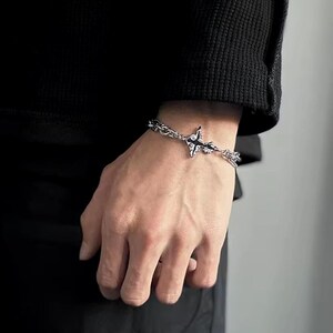 Retro Flame Cross Bracelet for Men Woman Hip Hop Titanium Steel Splice ...