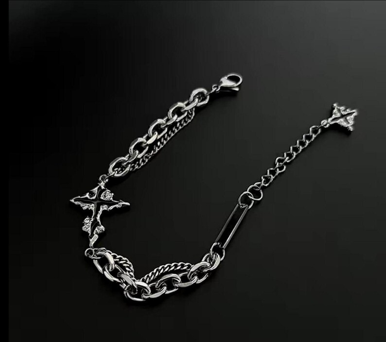 Retro Flame Cross Bracelet for Men Woman Hip Hop Titanium Steel Splice ...