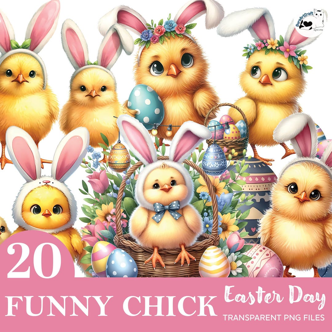 20+ Easter Chick Bundle Clipart PNG, Watercolor Funny Easter Chick PNG ...