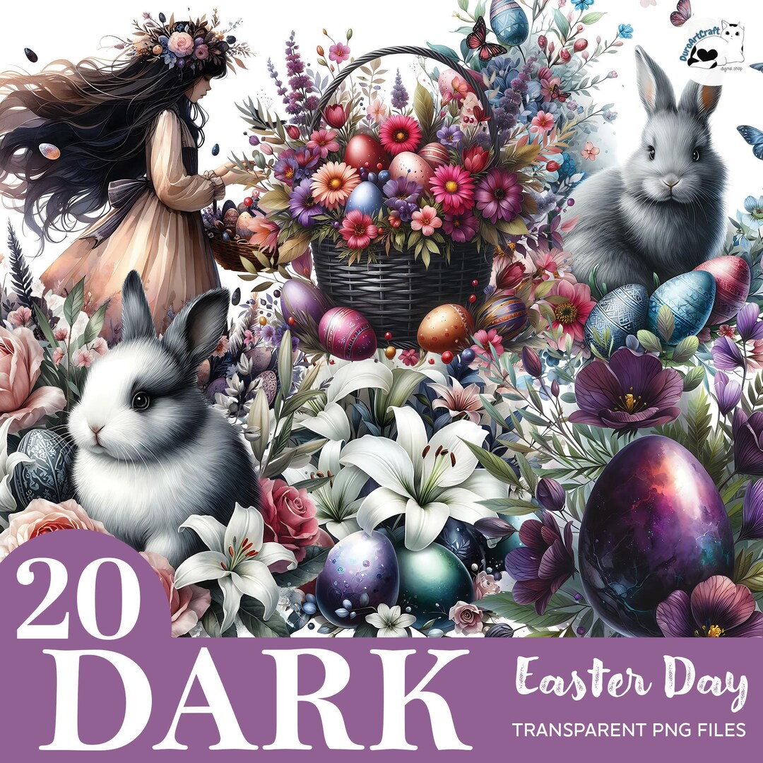 20+ Fantasy Easter Bundle Clipart PNG, Watercolor Dark Easter PNG ...
