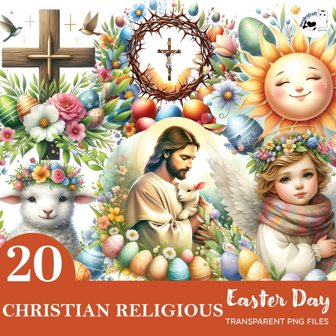 20+ Christian Easter Bundle Clipart PNG, Watercolor Christian Religious ...