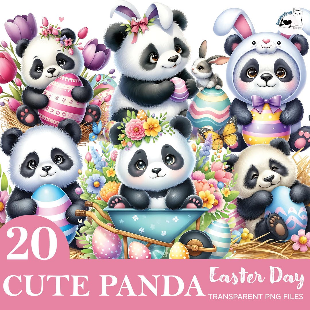 20+ Cute Baby Panda Bundle Clipart PNG, Watercolor Cute Easter Panda ...
