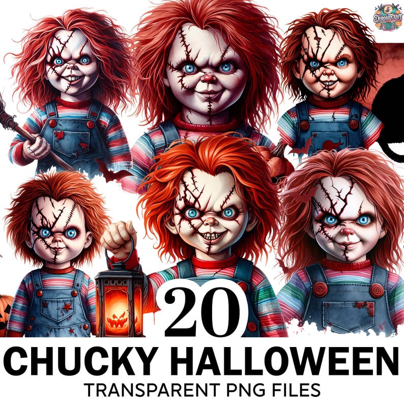 Halloween Chucky Clipart Bundle, 20 PNG Horror Characters, Halloween ...