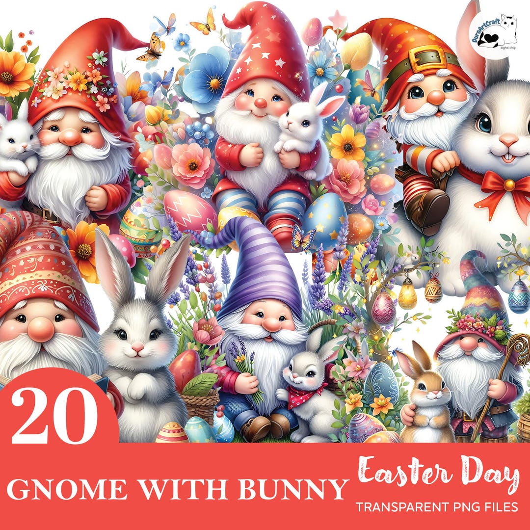 20+ Easster Gnome Bundle Clipart PNG, Watercolor Easter Gnome With ...
