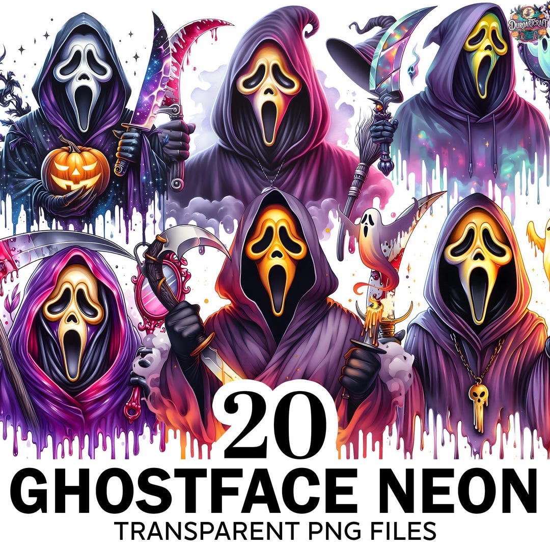 Ghost Face Characters Clipart Bundle, 20 PNG Scream, Hallowee Clipart ...