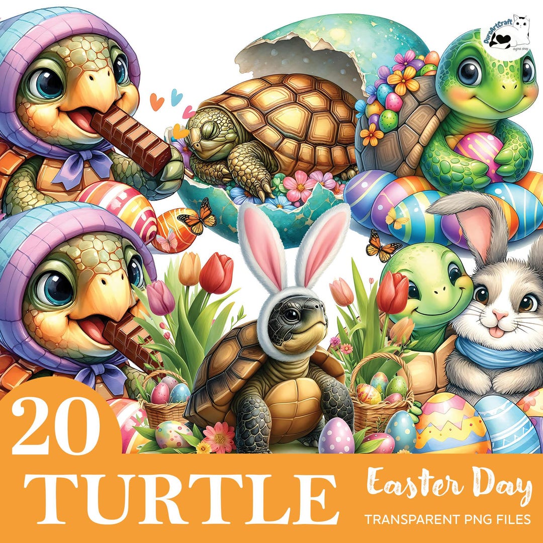 20+ Easter Turtle Eggs Bundle Clipart PNG, Watercolor Easter Turtle PNG ...