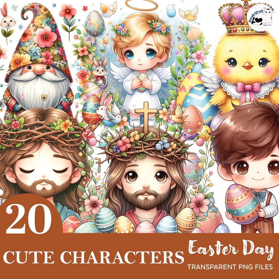 20+ Kawaii Easter Characters Bundle Clipart PNG, Watercolor Cute Easter ...