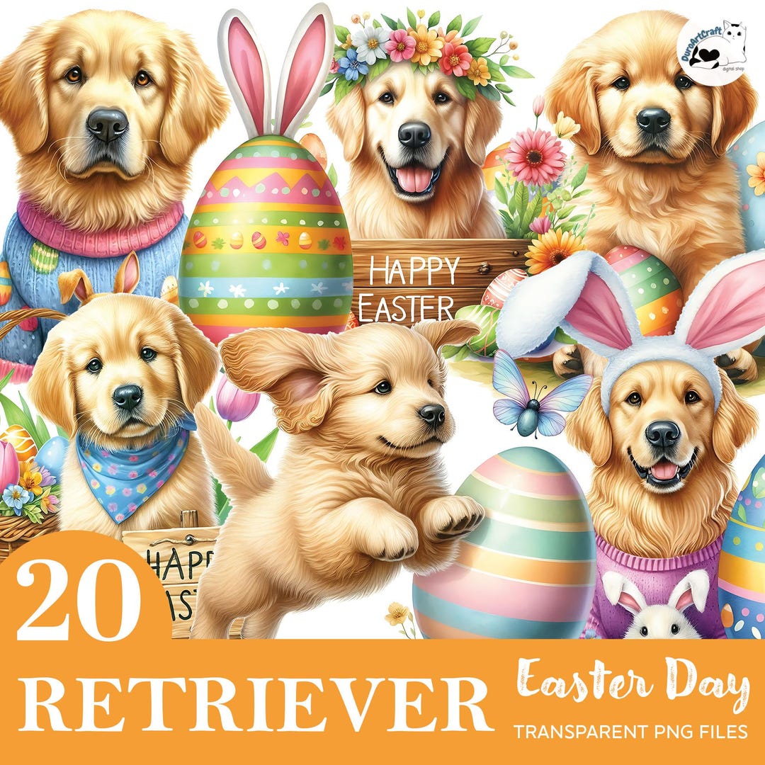 20+ Labrador Easter Bundle Clipart PNG, Watercolor Easter Retriever PNG ...