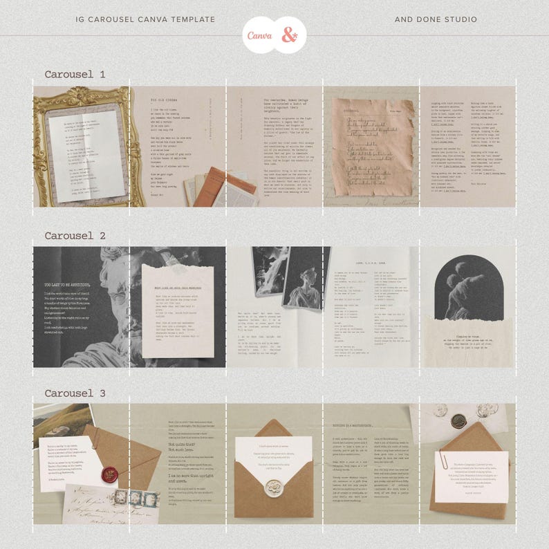 Romantic Academia Instagram Carousel Template: Editable Bookstagram ...