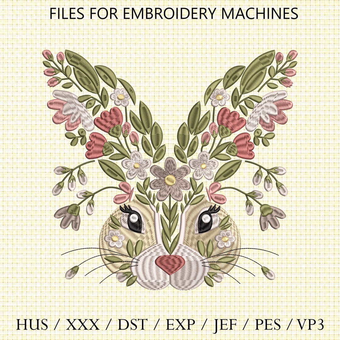 Floral Bunny Embroidery Design, Bunny Machine Embroidery Design, Bunny ...