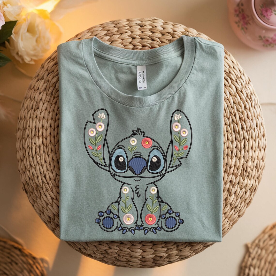 Floral Stitch Embroidery Design, Stitch Cute With Flowers, Cute Blue ...