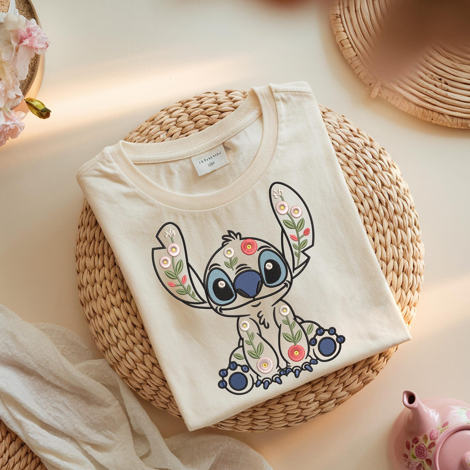 Floral Stitch Embroidery Design, Stitch Cute With Flowers, Cute Blue ...