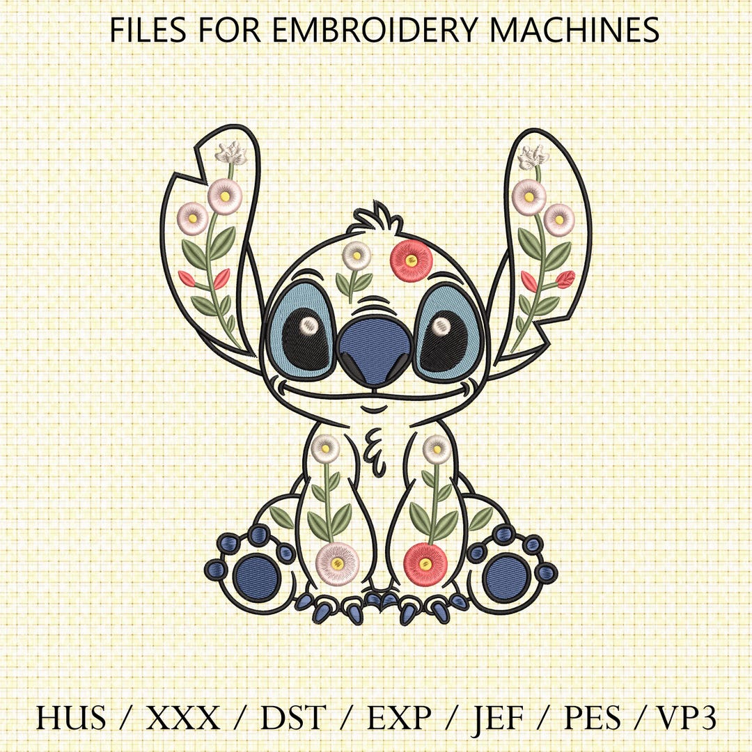Floral Stitch Embroidery Design, Stitch Cute With Flowers, Cute Blue ...