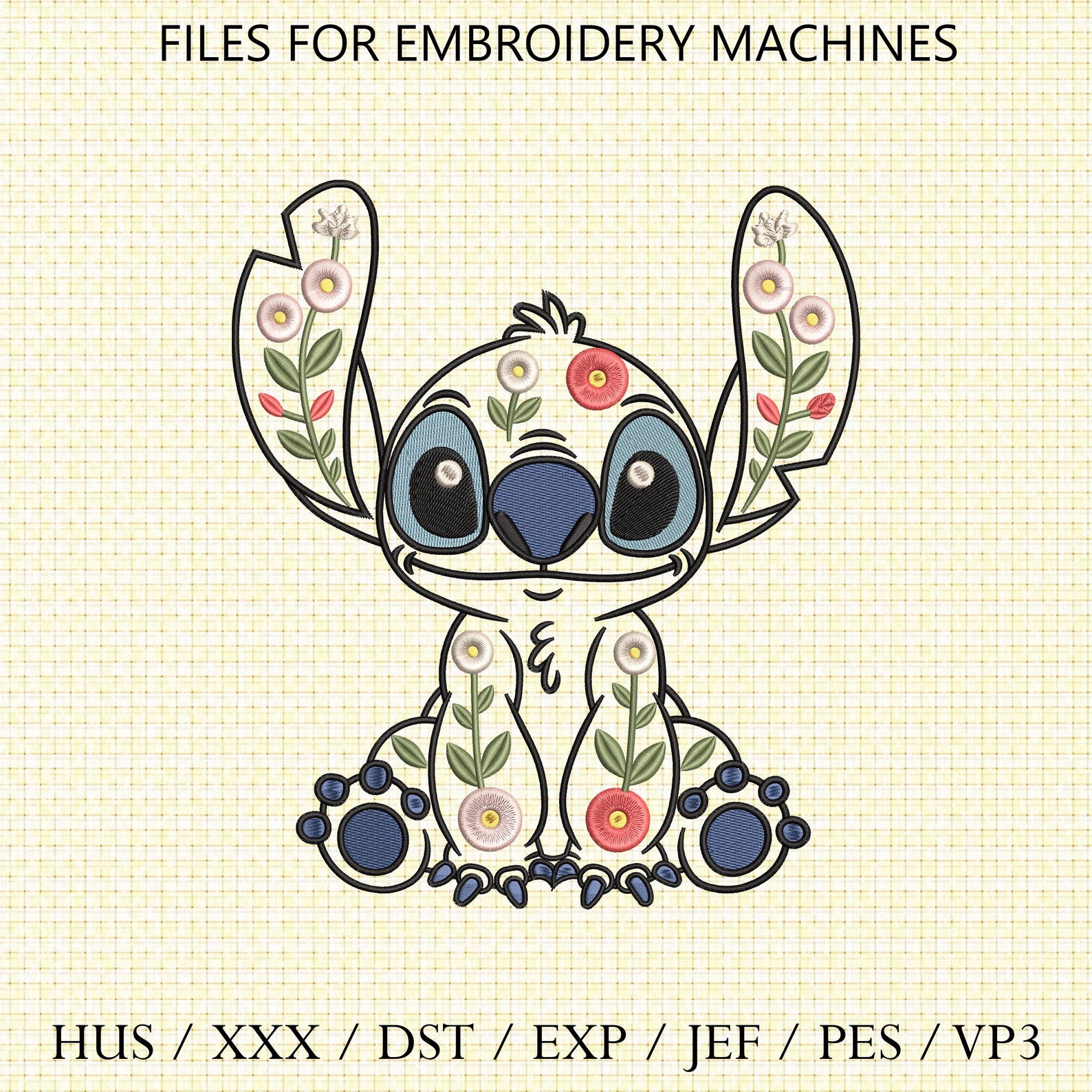 Floral Stitch Embroidery Design, Stitch Cute With Flowers, Cute Blue ...
