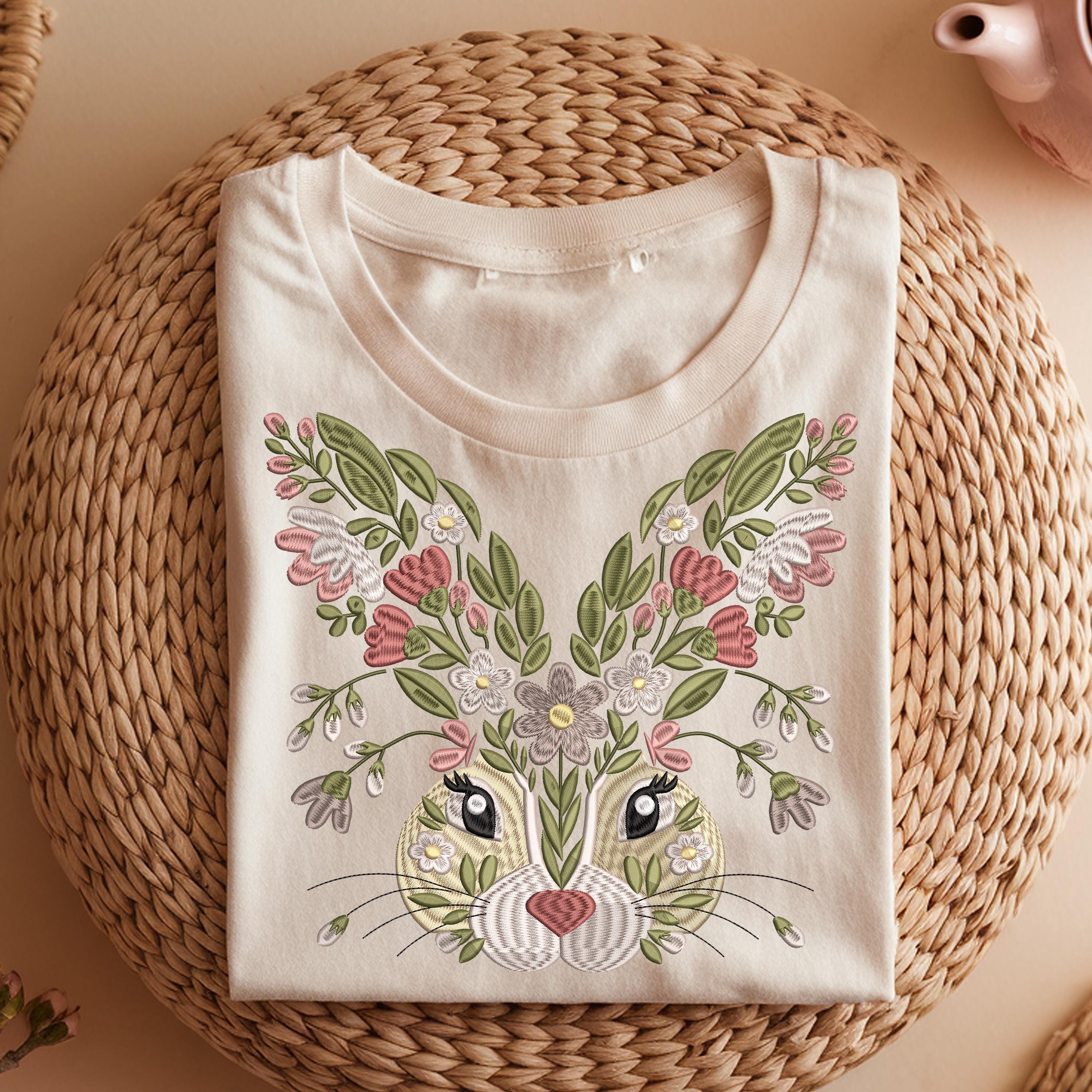 Floral Bunny Embroidery Design, Bunny Machine Embroidery Design, Bunny ...