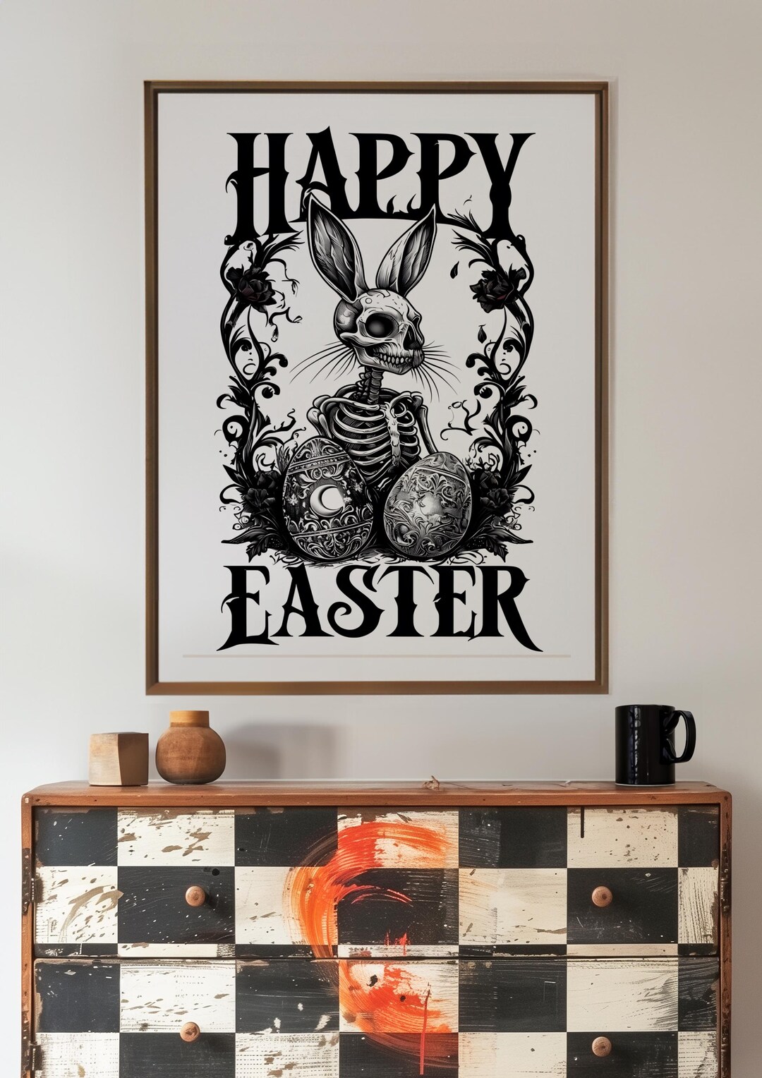 Easter Bunny Skeleton Rabbit Digital Poster Print Edgy Vintage Gothic ...