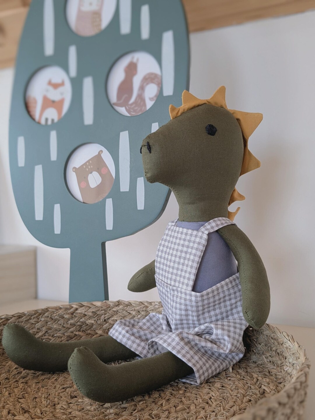 Handmade Linen Dino Doll: Embroidered Nursery Decor - Etsy