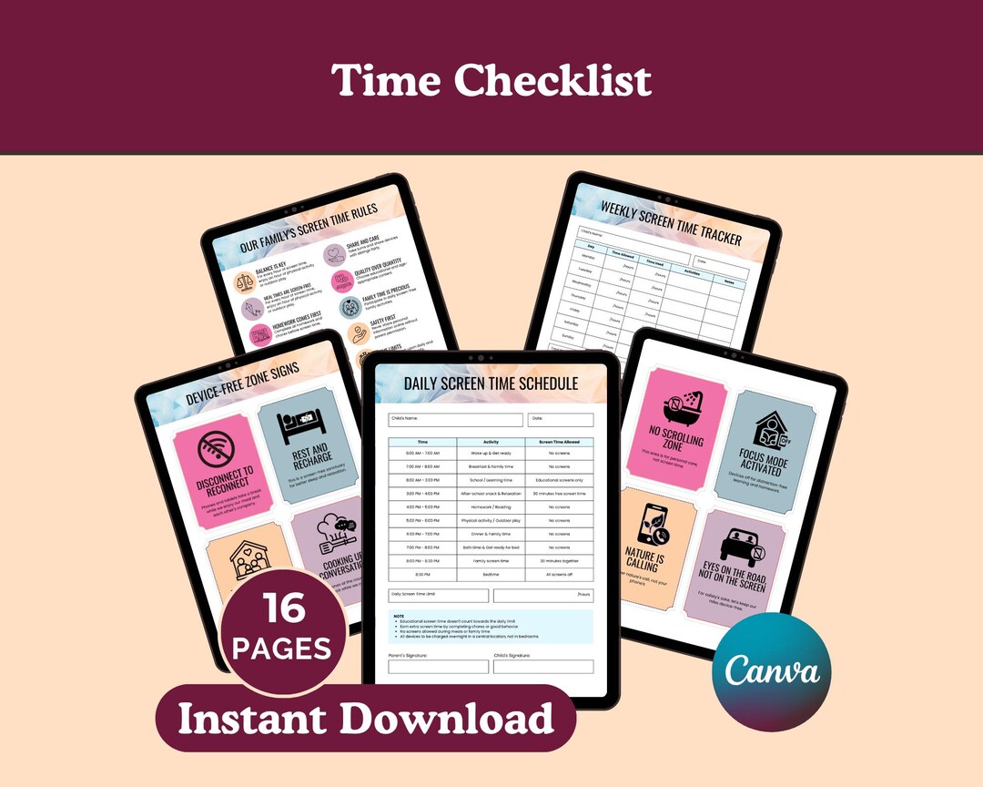 Summer Screen Time Checklist Template, Daily Routine Checklist, Screen ...