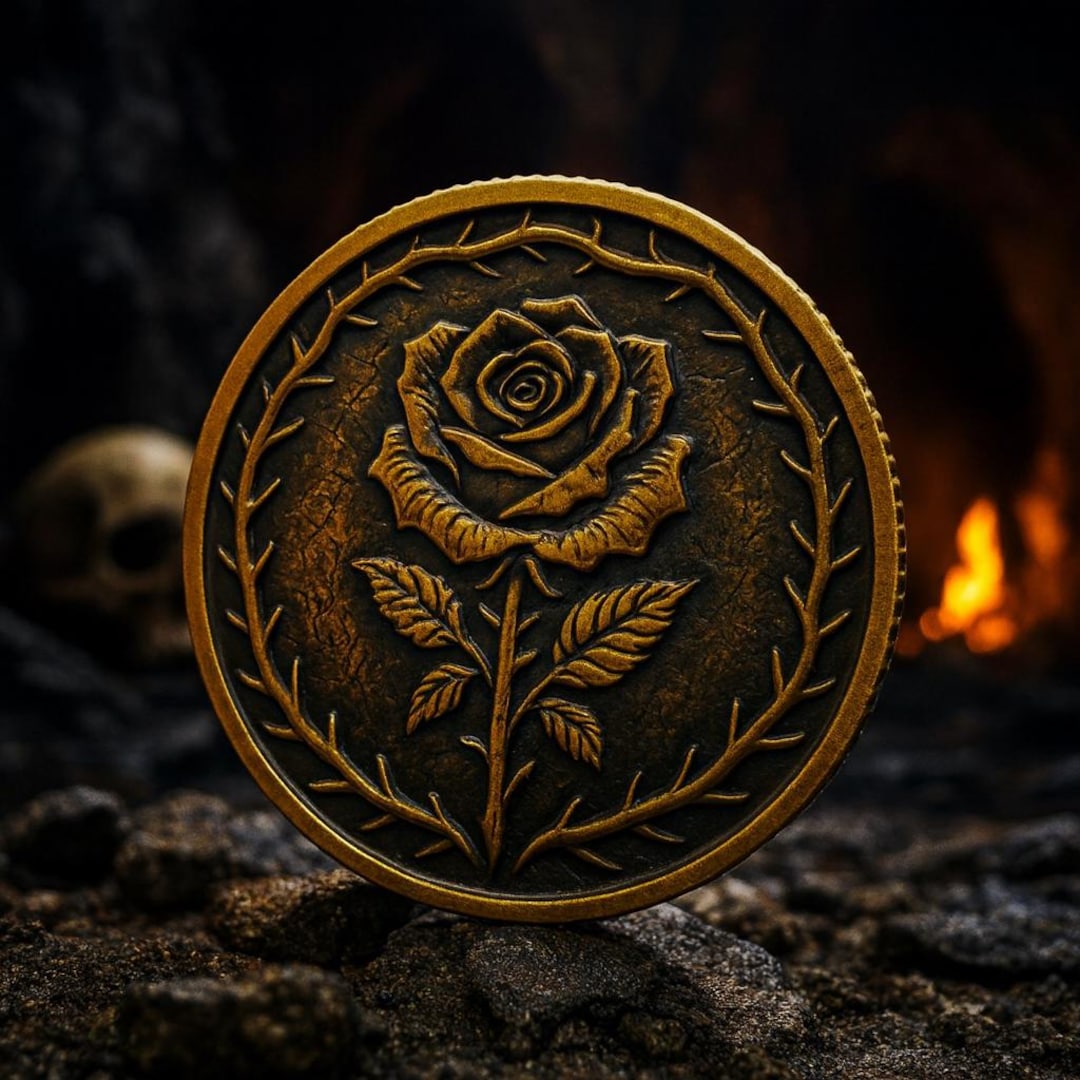 Skull and Rose Brass Coin – Life and Death Collectible Token | 3D ...