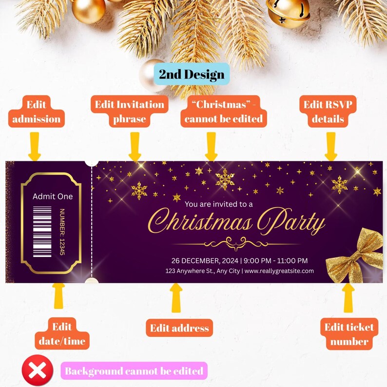Editable Christmas Party Ticket Template: Printable DIY Event Invite - Etsy
