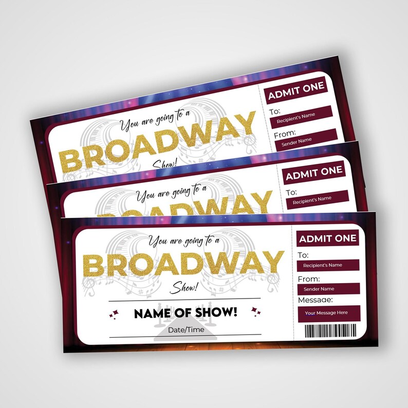 Printable Broadway Show Ticket Gift: Editable Musical Theatre Surprise ...