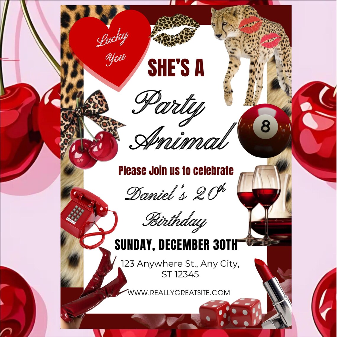 Cheetah Print Birthday Invitation, Glam Leopard Invite (digital ...