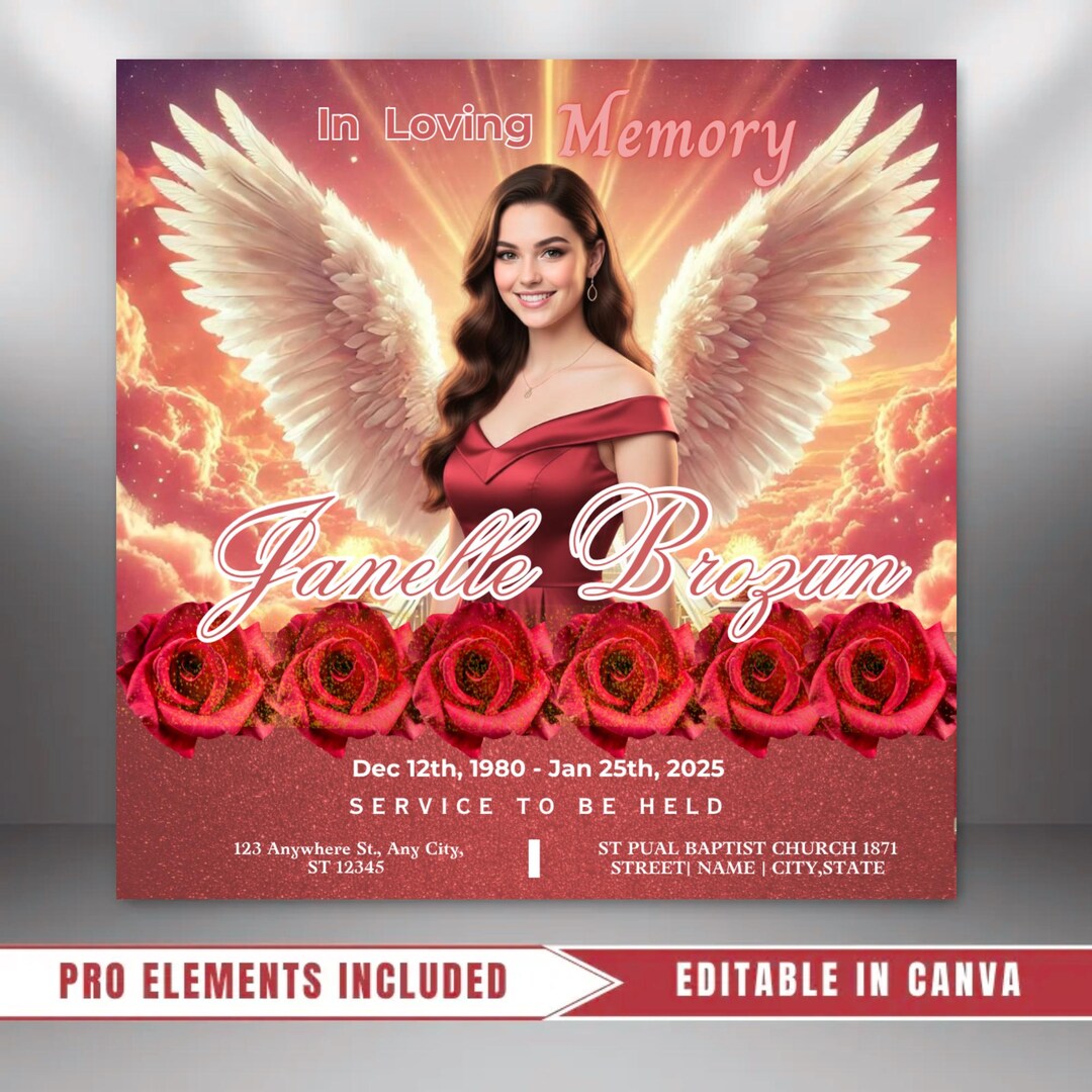 Red Maroon Funeral Invitation, Memorial Flyer, Editable Canva Template ...